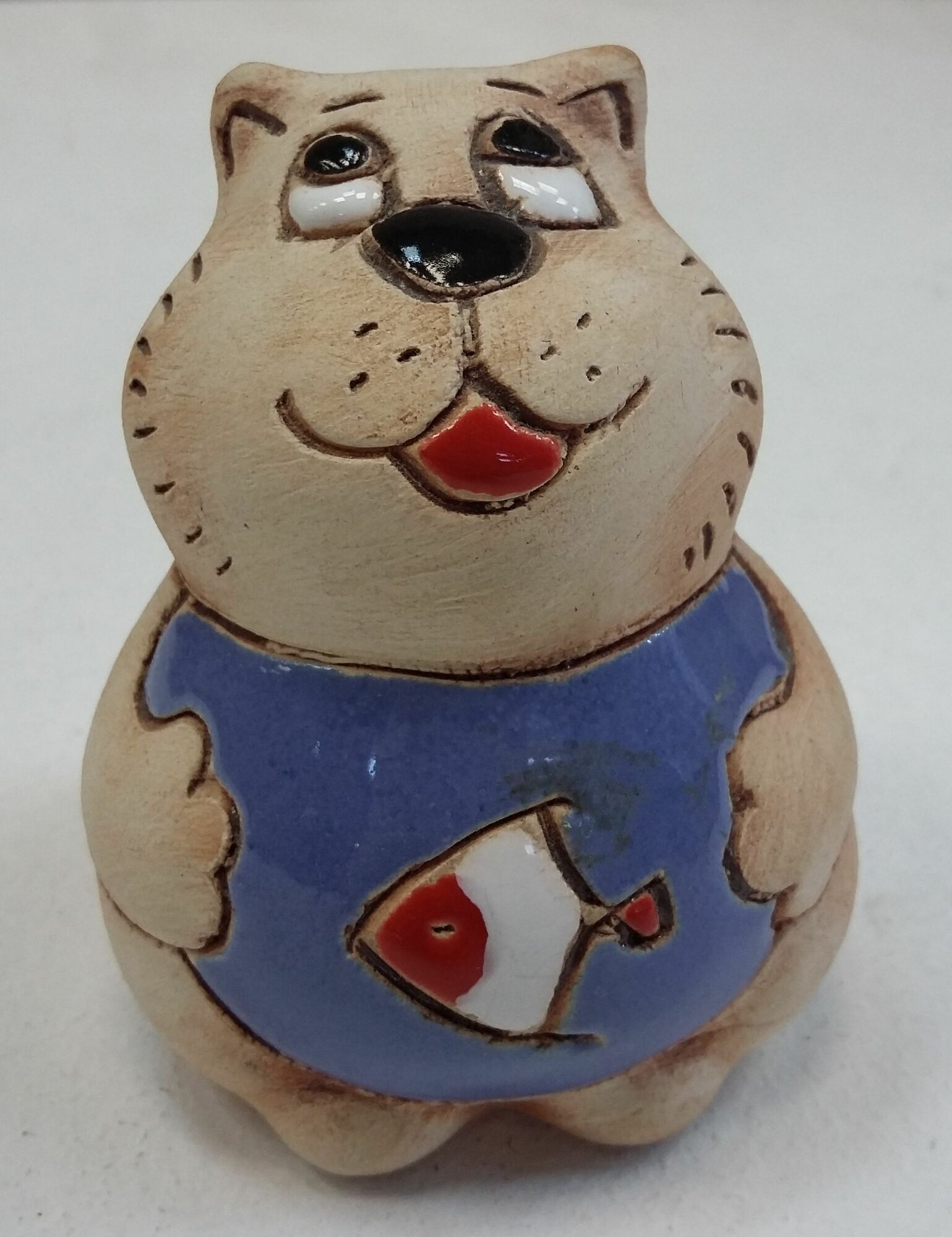 АРТ-Салон на Октябрьской статуэтка авторская "Котик сытый", 7,5х4,5х5,5 см, керамика