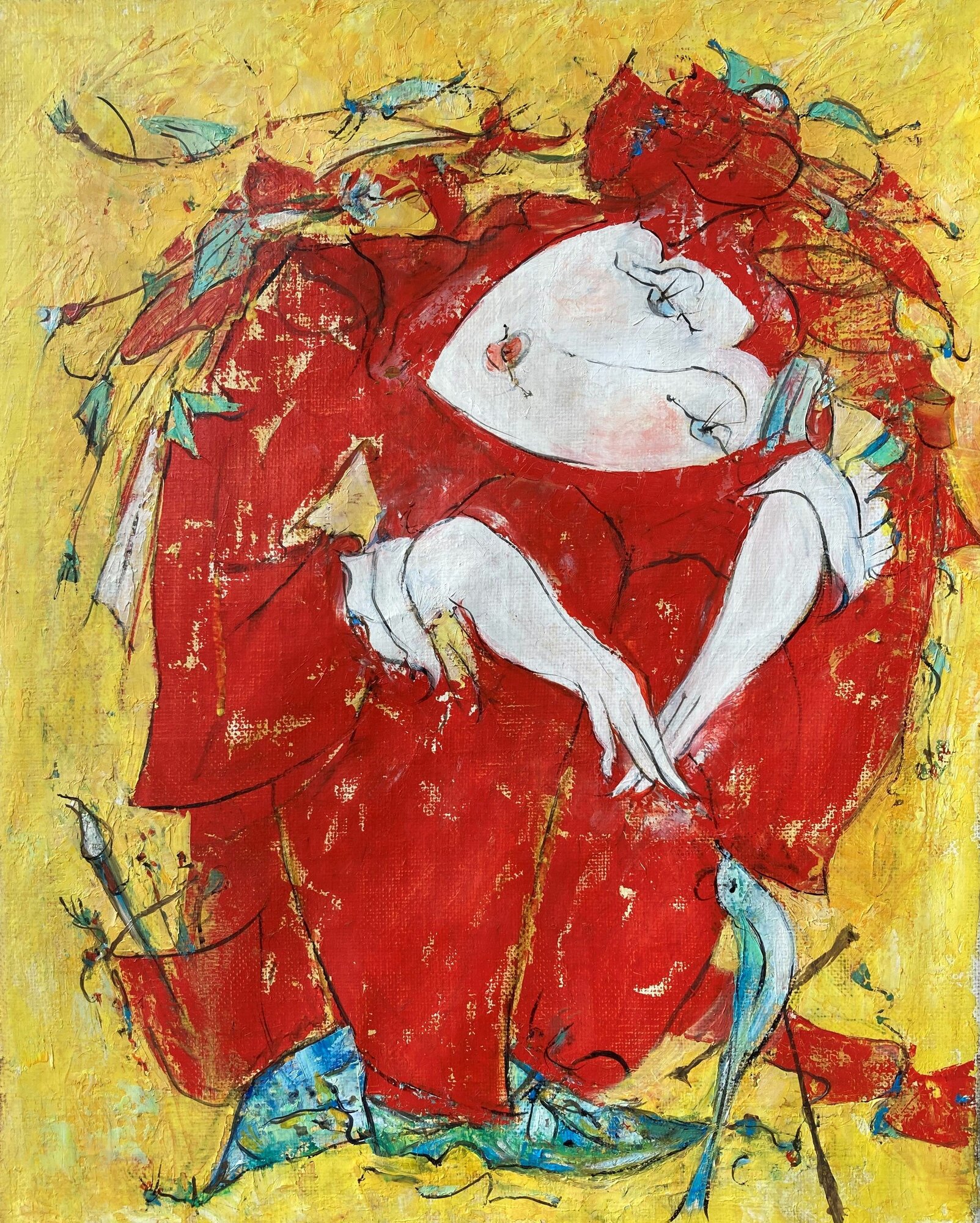 Арт-Салон на Октябрьской картина "Красный клоун", холст, масло, 50x40см; интерьерная