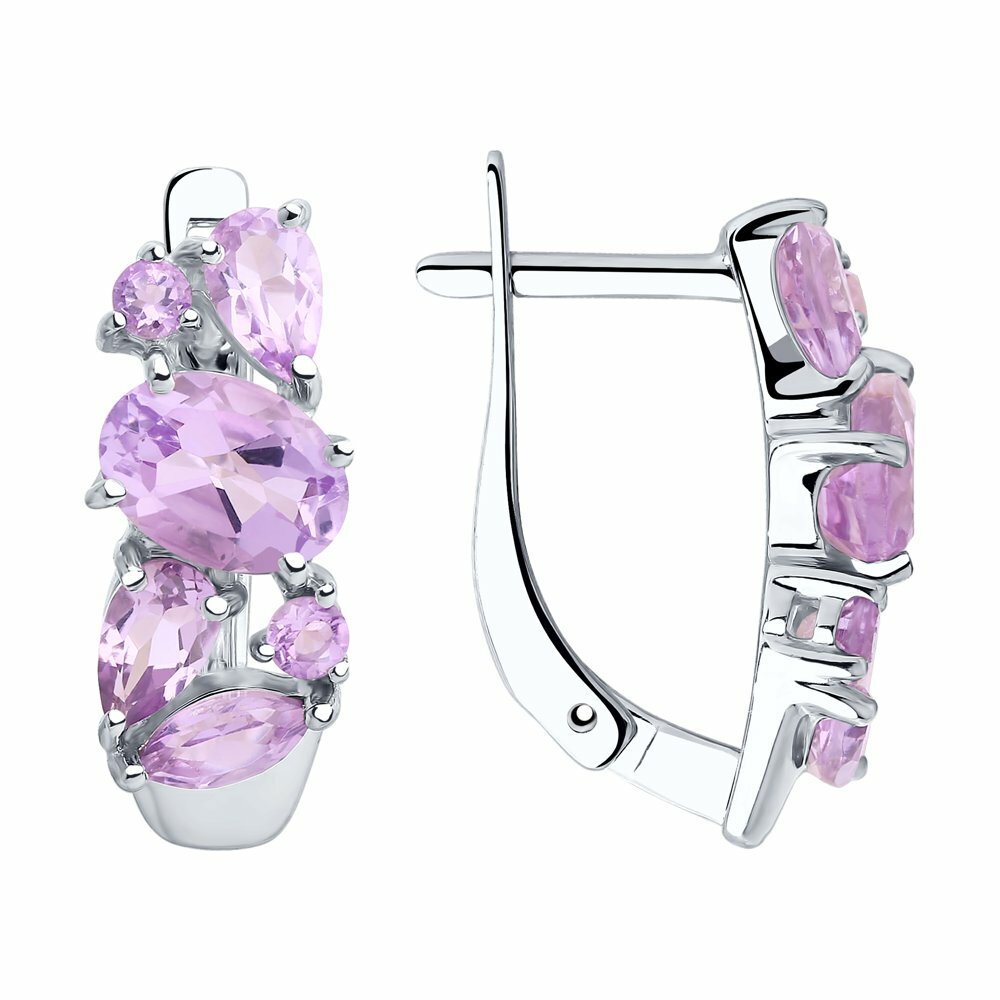 Серьги, серебро, 925 проба, аметист