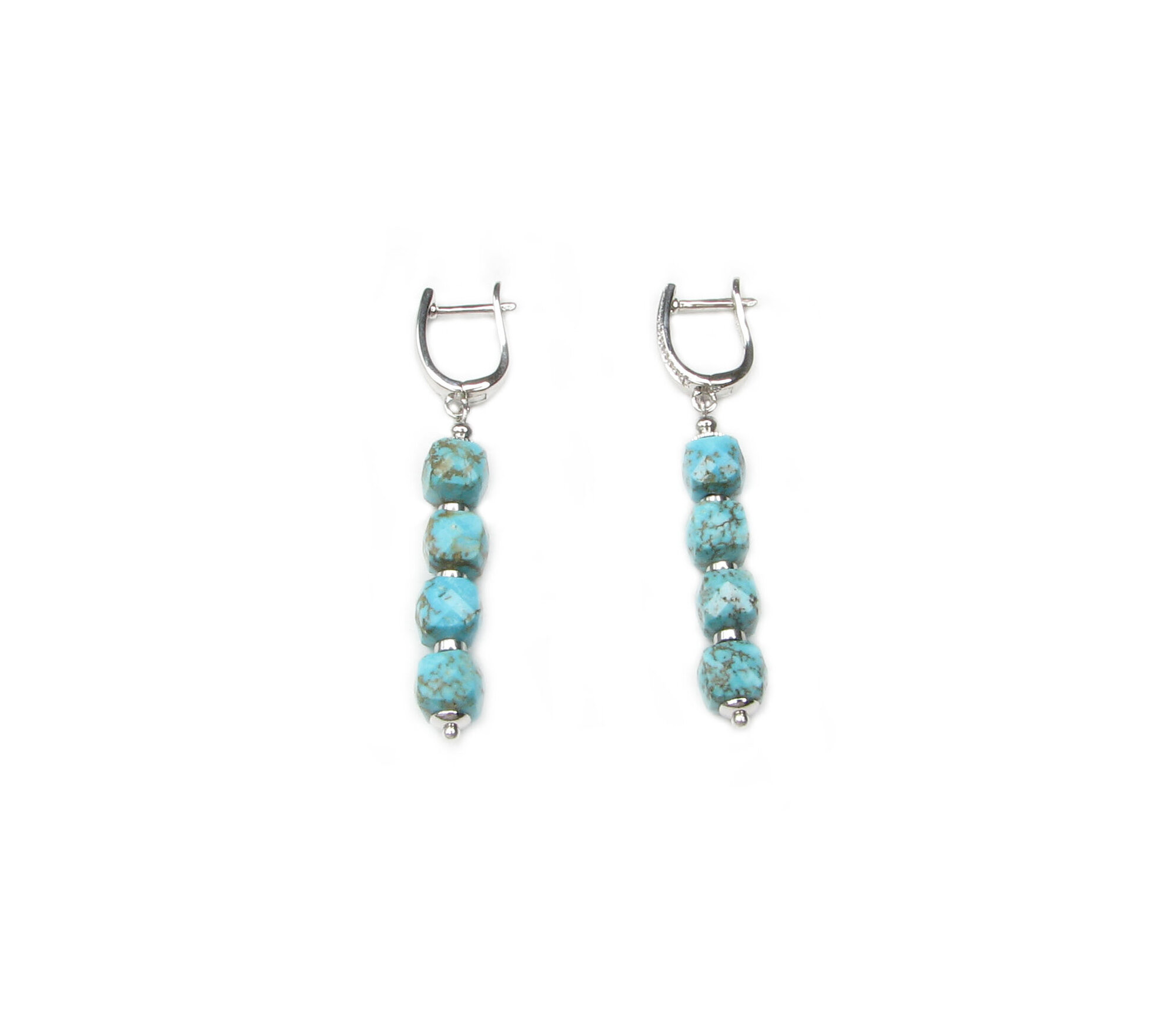 Серьги с подвесками, бирюза, фианит