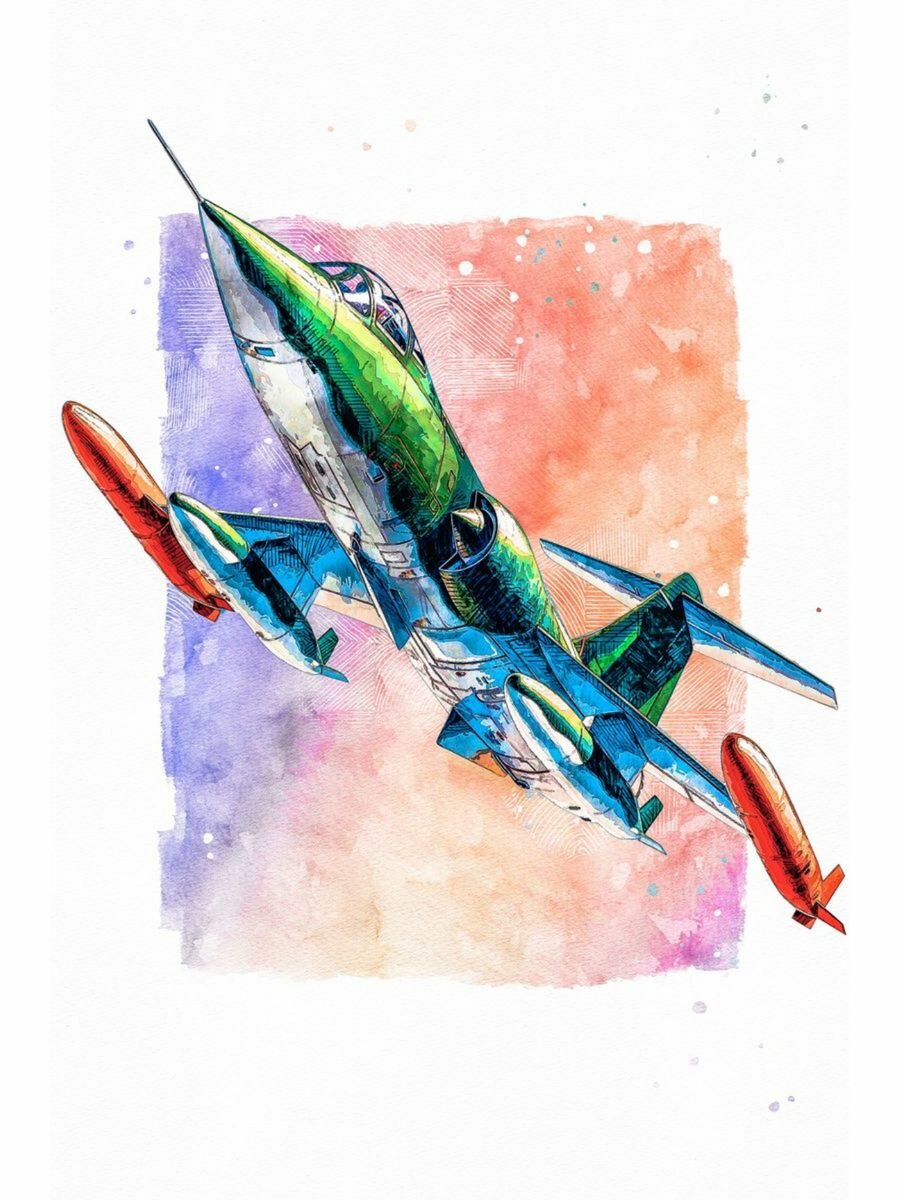 Постер "Watercolor. Истребитель Локхид F-104 Старфайтер"