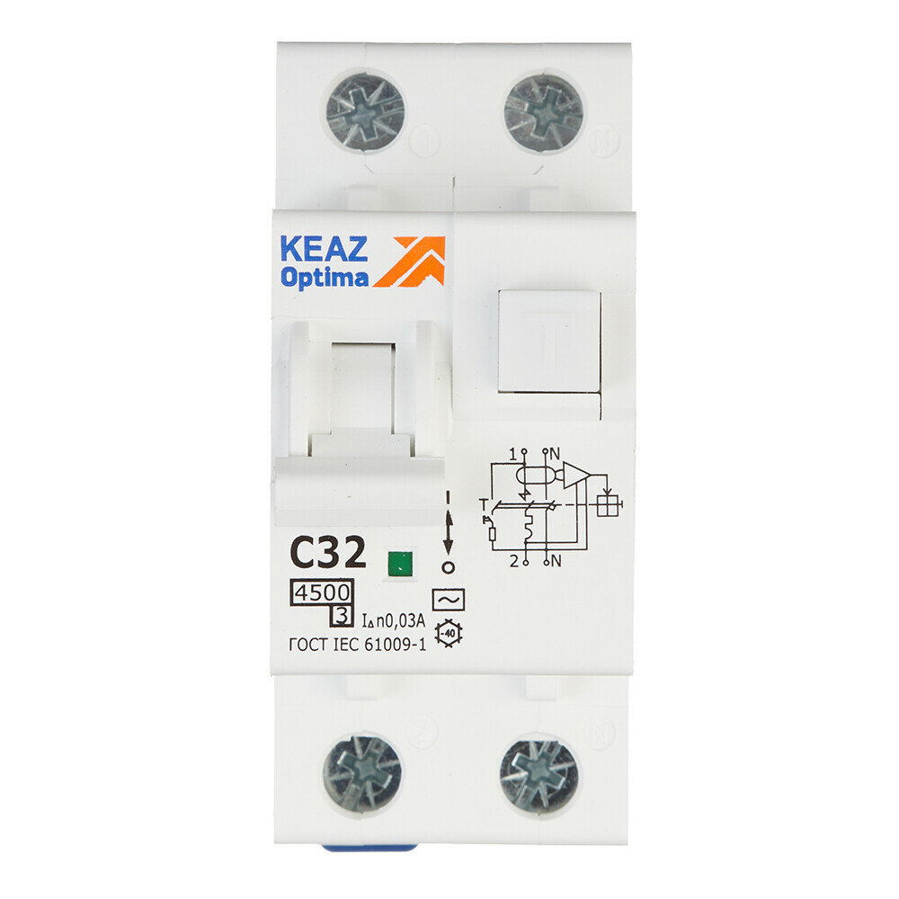 Автомат дифференциальный КЭАЗ OptiDin D63 32А 1P+N тип AC 30 мА 4,5 кА (328101) КЭАЗ 328101
