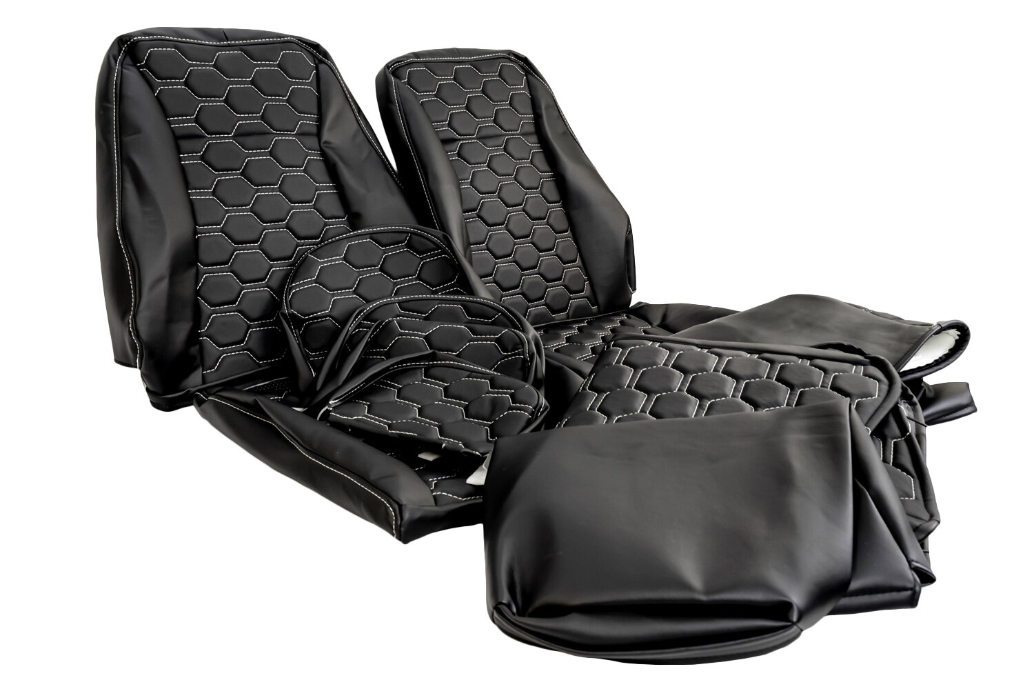 Обивка сидений (не чехлы) экокожа гладкая, серая строчка Соты на ВАЗ 2110