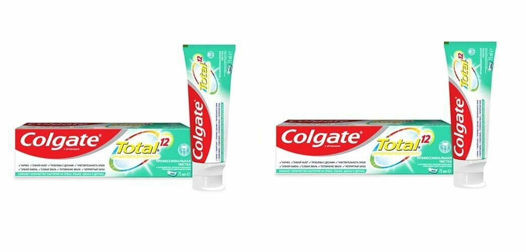 Colgate Зубная паста Total 12 Pro Профессиональная чистка, гель ,75 мл, 2 шт