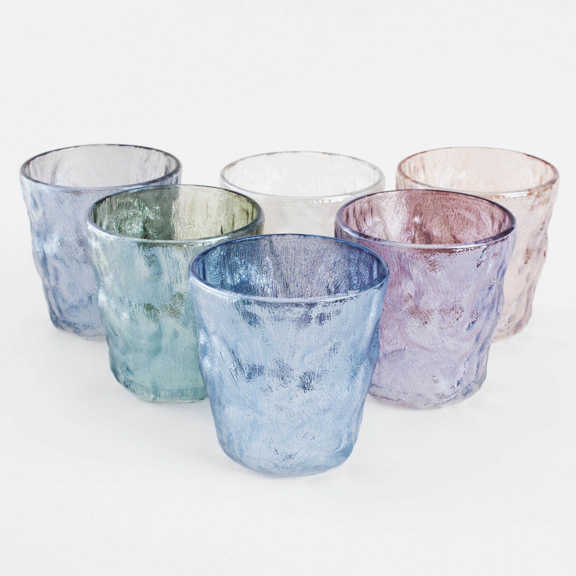 Стакан, 300 мл, 6 шт, стекло Р, цветной микс, Мятый эффект, Crumple color