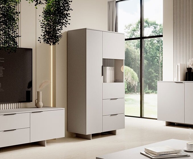 Витрина Алма Серый для посуды двухдверный 90*170*42