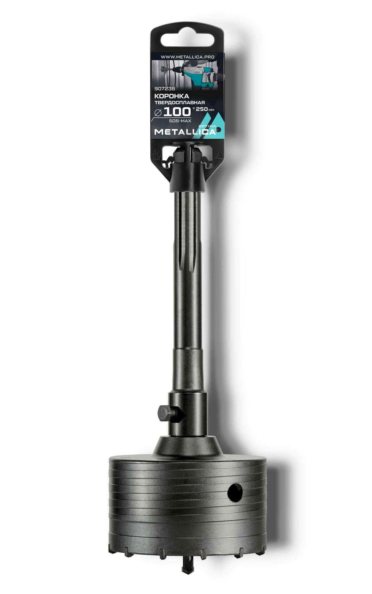 Коронка тв. спл. SDS-max METALLICA Optima 100x250/110 мм, h 50мм, М22,0х2,0 мм, с адаптером