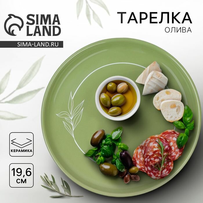 Тарелка керамическая Олива , 19.6 см, цвет зелёный