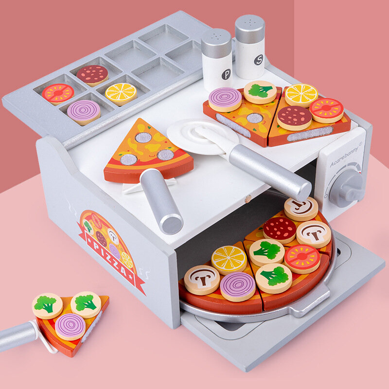 Детская игрушечная кухня CE для девочек, имитация деревянной духовки, игрушка для нарезки пиццы, развивающая игрушка для раннего обучения для детей 3-6 лет.