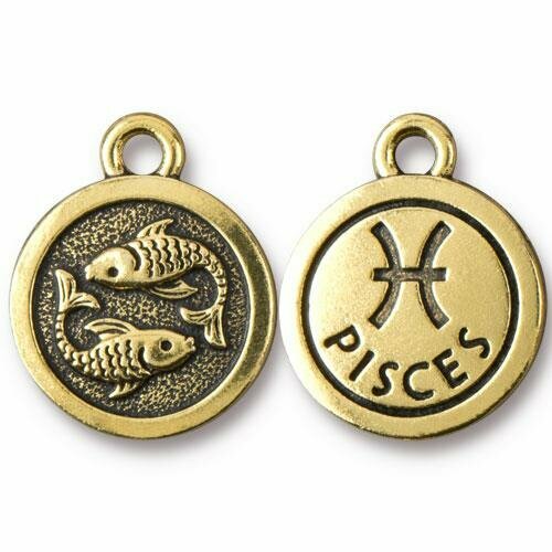 Подвеска, 19х15.5мм, TierraCast, знак зодиака Рыбы (Pisces), базовый материал - оловянный сплав, позолоченный с чернением, 1 шт.