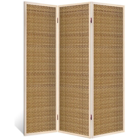 Ширма перегородка Декор Депо для комнаты деревянная "Имитация ротанга" двухсторонняя с картинкой (уют) 3 створки кремовый дуб 176х140 см 11 кг