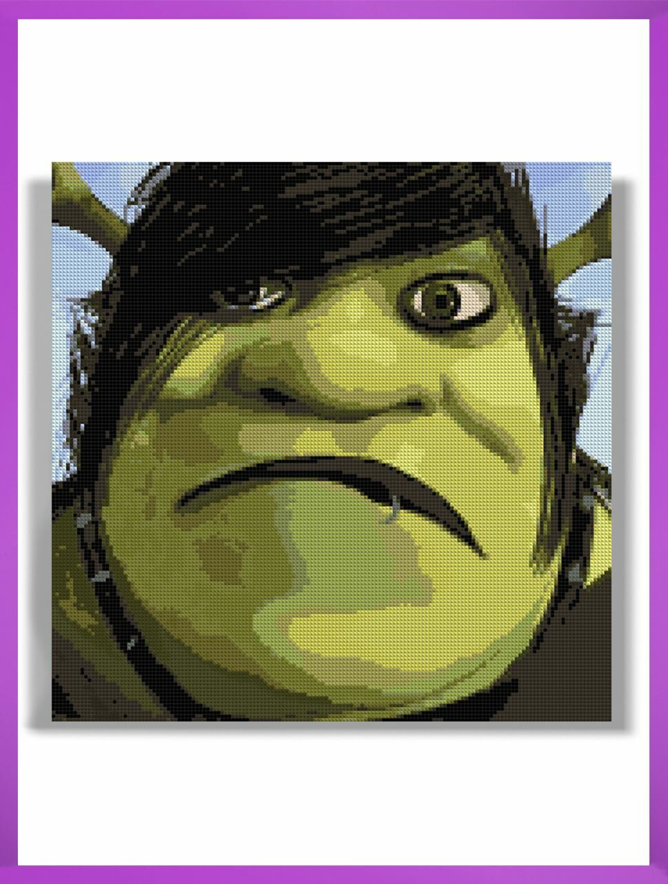 Алмазная мозаика на подрамнике - вышивка Шрек мем 40 х 40 см