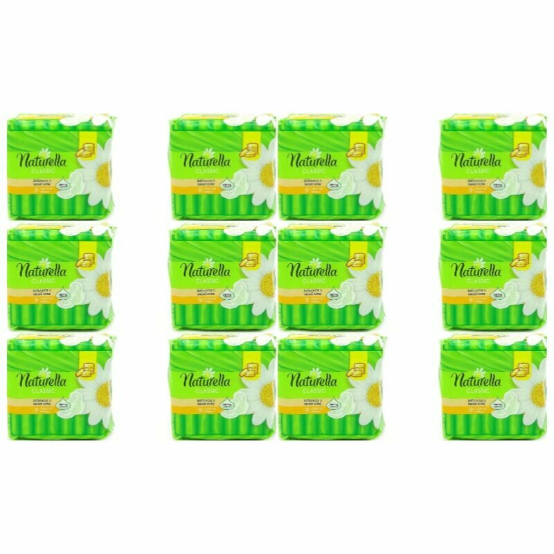 NATURELLA Женские гигиенические прокладки, Classic, с крылышками, Camomile Normal, 9 шт в уп, 12 шт