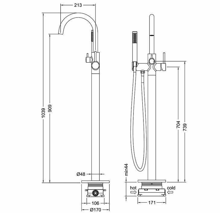 Смеситель напольный для ванны с душем Timo Saona 2310/18Y-CR черное золото