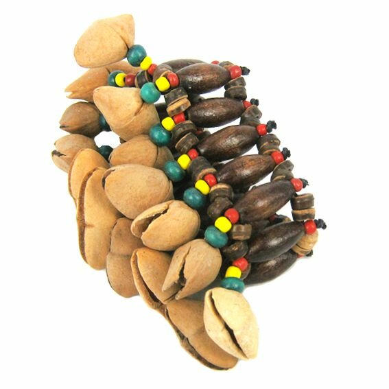 Кастаньеты косточки с цветными бусинами (на резинке), с острова Бали, 1 шт.