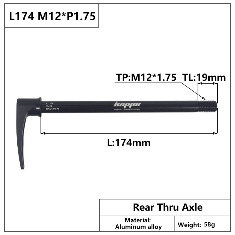 HEPPE сквозная ось для велосипеда 12x142/148/100/110 черный L174 M12x1.75 TL19