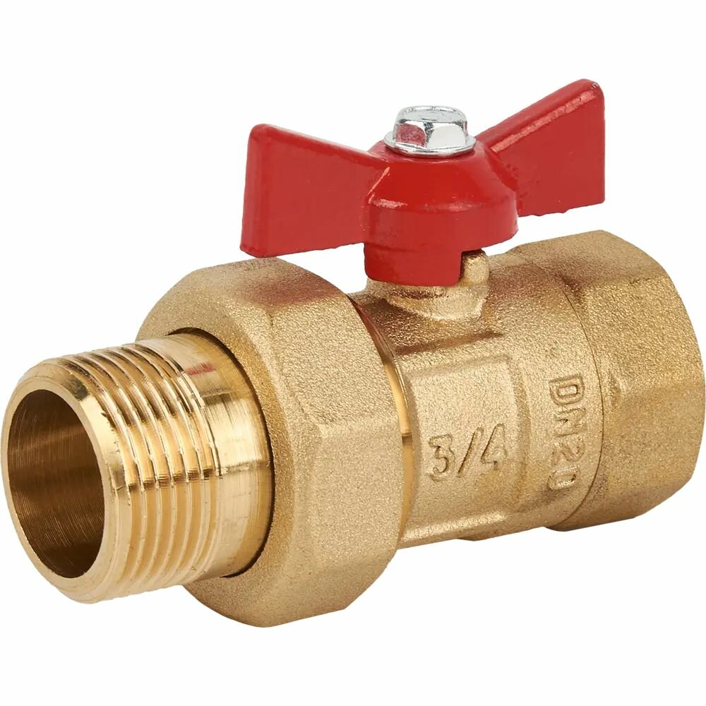 Кран шаровой с американкой прямой 2304261 DN20 PN24 3/4" ВР/НР ручка бабочка латунь