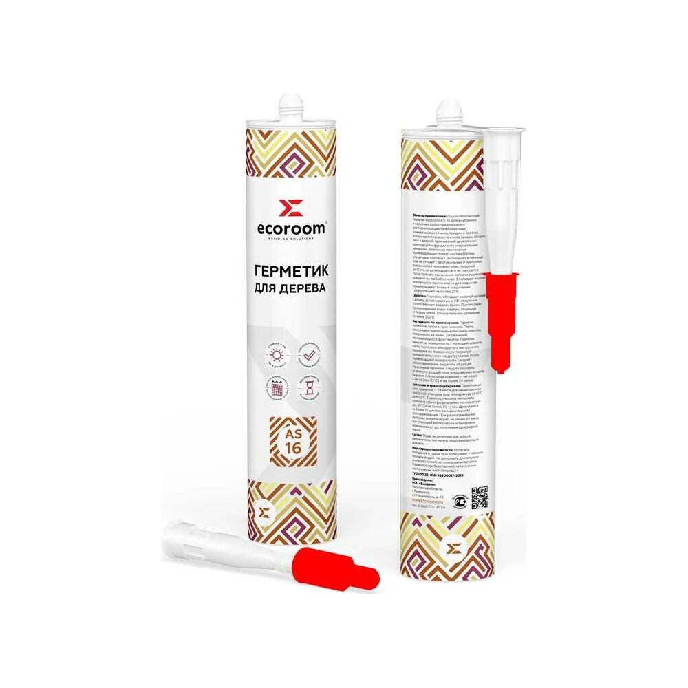 Акриловый герметик для деревянного строения ECOROOM AS-16 дуб, 310 мл 225-1-310/дуб, деревянная