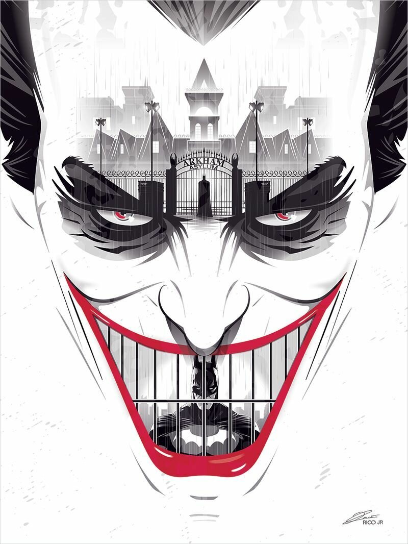 Лимитированный Постер Бэтмен и Джокер: Аркхем (85шт в мире Hand-Numbered Limited) 61см x 45,5см, Оригинальный, Пронумерованный вручную из США, DC Batman and Joker: Arkham Asylum