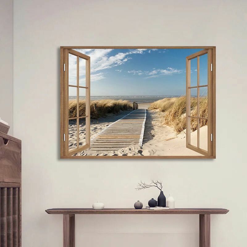 Картина "Вид из окна", на холсте, 50x70 см, на подрамнике, дерево