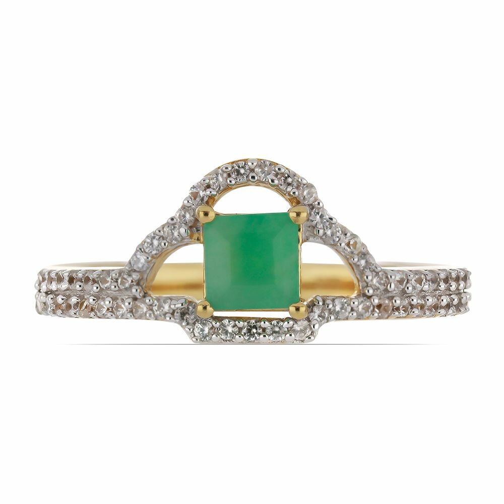 Кольцо, серебро, 925 проба, изумруд, циркон