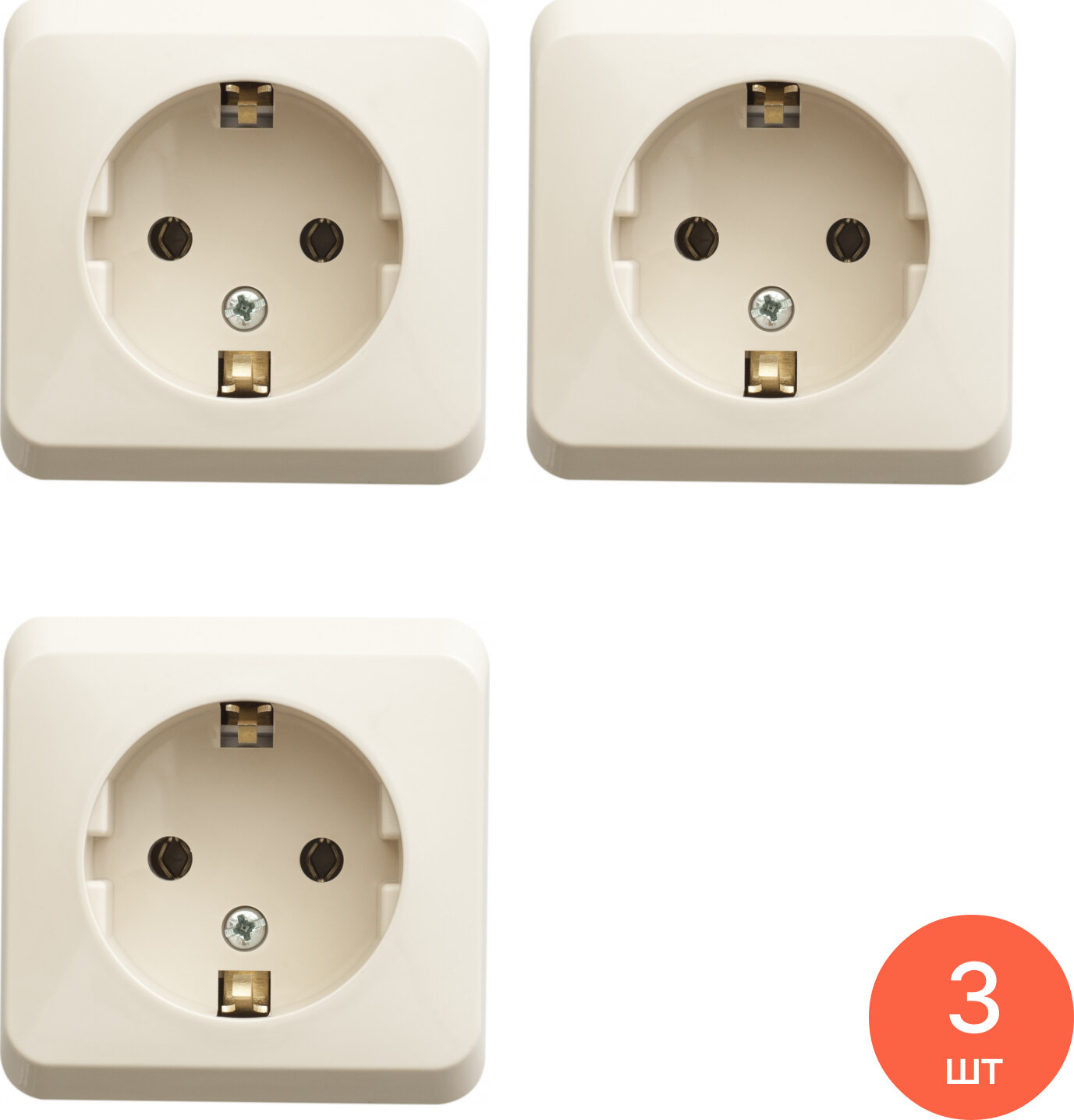 Розетка силовая штепсельная Systeme Electric / Систем Электрик Этюд, 16А 250В IP20 кремовый, с заземляющим контактом PA16-003K / электрооборудование (комплект из 3 шт)