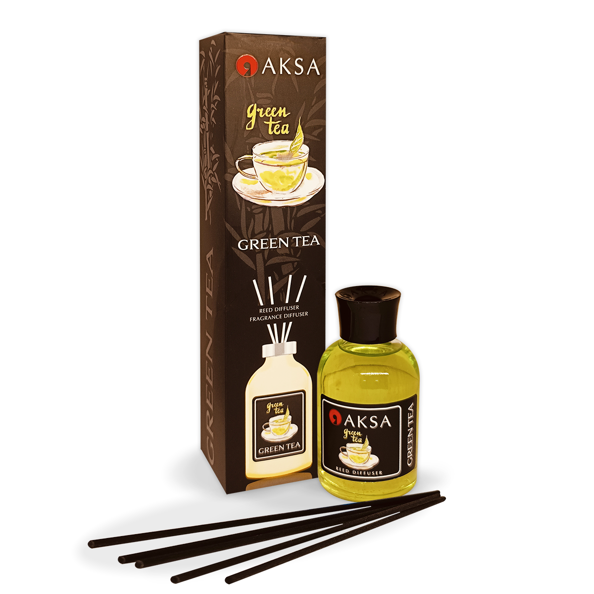 Ароматизатор для дома, Диффузор ароматический с палочками Aksa Green Tea (Зеленый Чай)