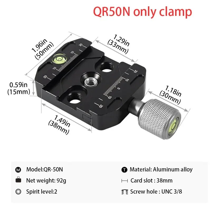 QR50N clamp, алюминиевый штативный зажим, черный
