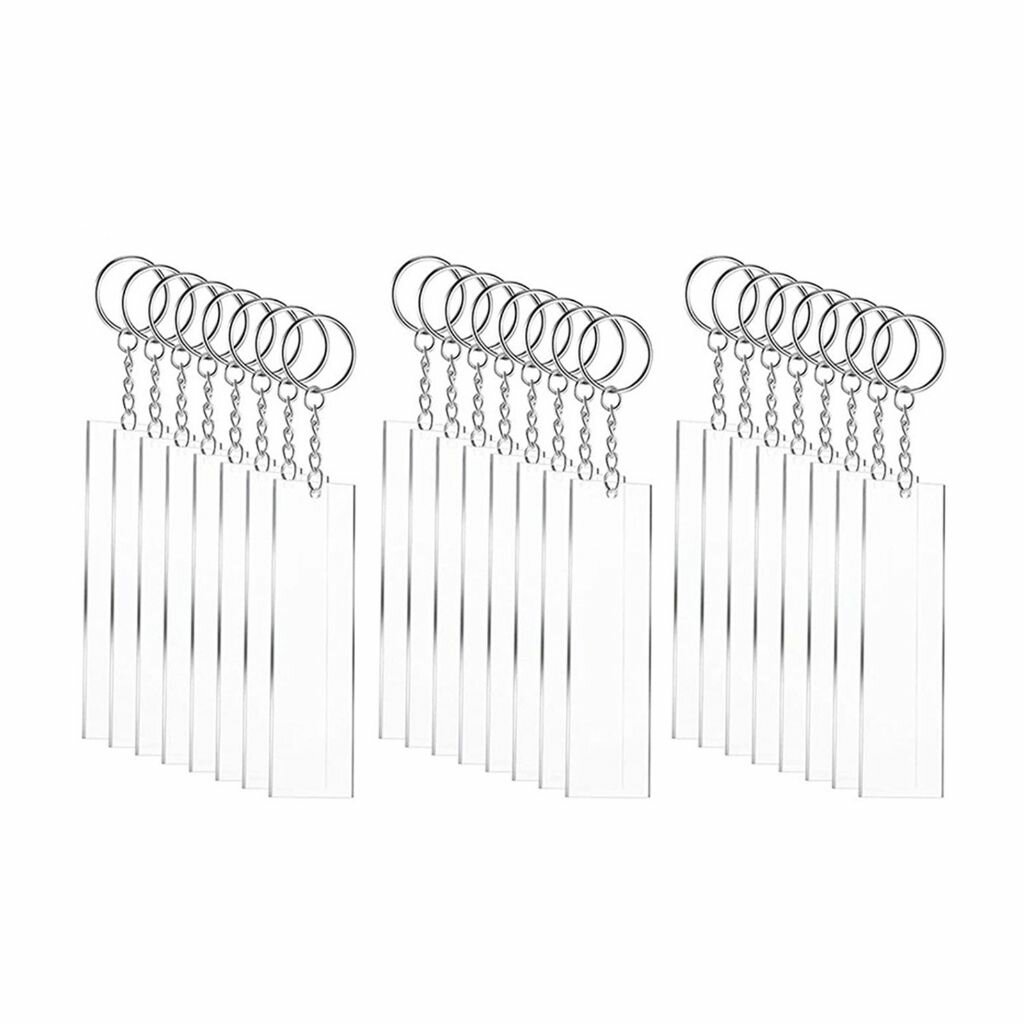 24/48 шт./компл. набор акриловых заготовок для ключей, прозрачный прямоугольник с цепочкой и кольцами поделок рукоделия