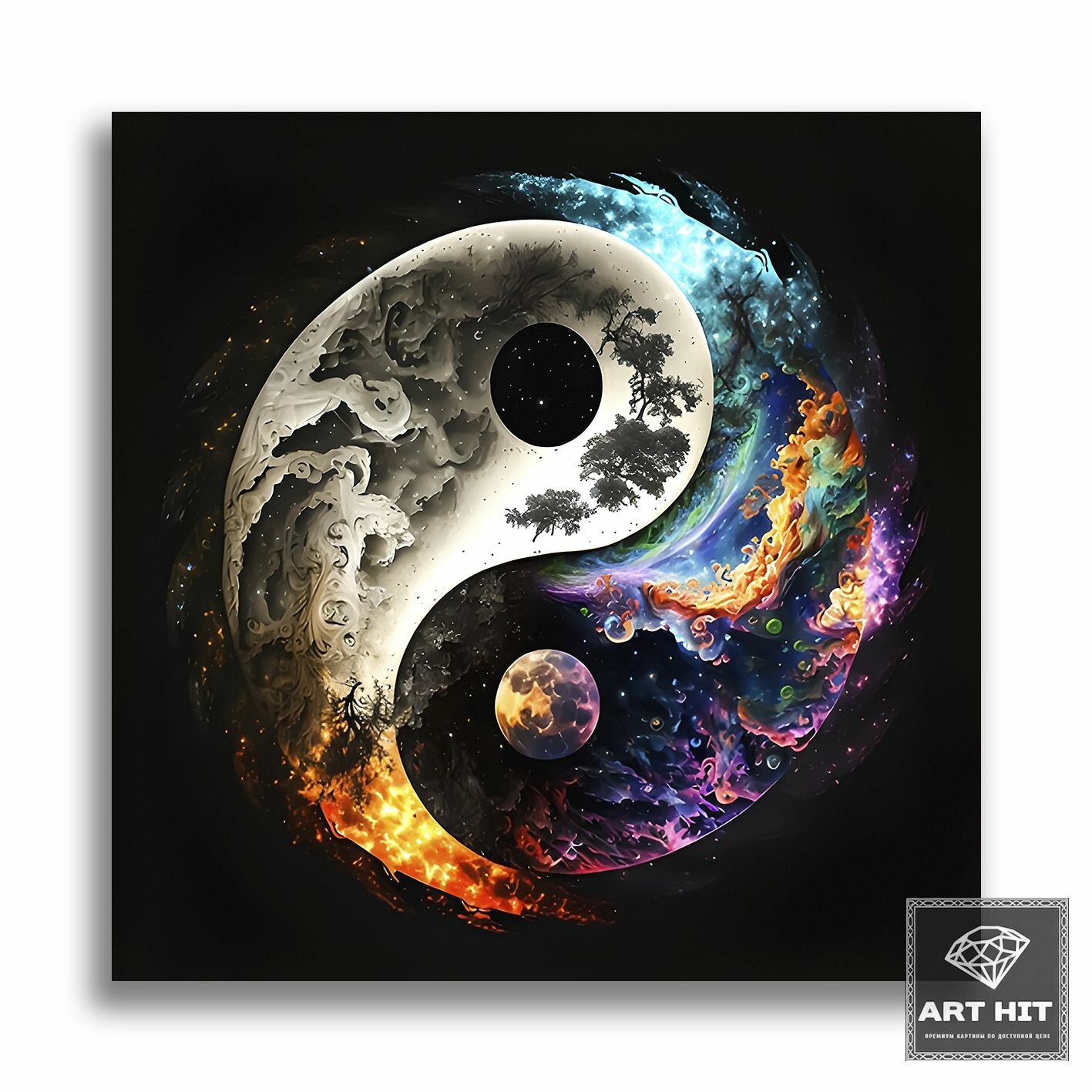 Картина "Инь Янь", на подрамнике, поп-арт, 40x40 см, хлопковый холст