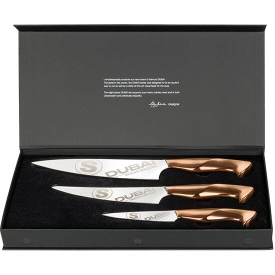 Набор из 3 ножей Samura DUBAI, AUS-10, роз. Золото (SDB-0230/K)