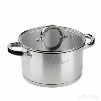 Кастрюля Катунь "Этна", нержавеющая сталь, стеклянная крышка, 4,5 л, индукция, 22*12,5см