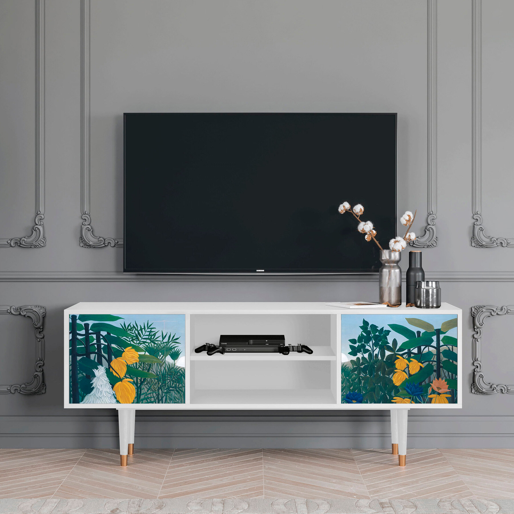 ТВ-Тумба - STORYZ - T2 The Repast of the Lion by Henri Rousseau, Размер - 170 x 69 x 48 см, Цвет корпуса - , Белый