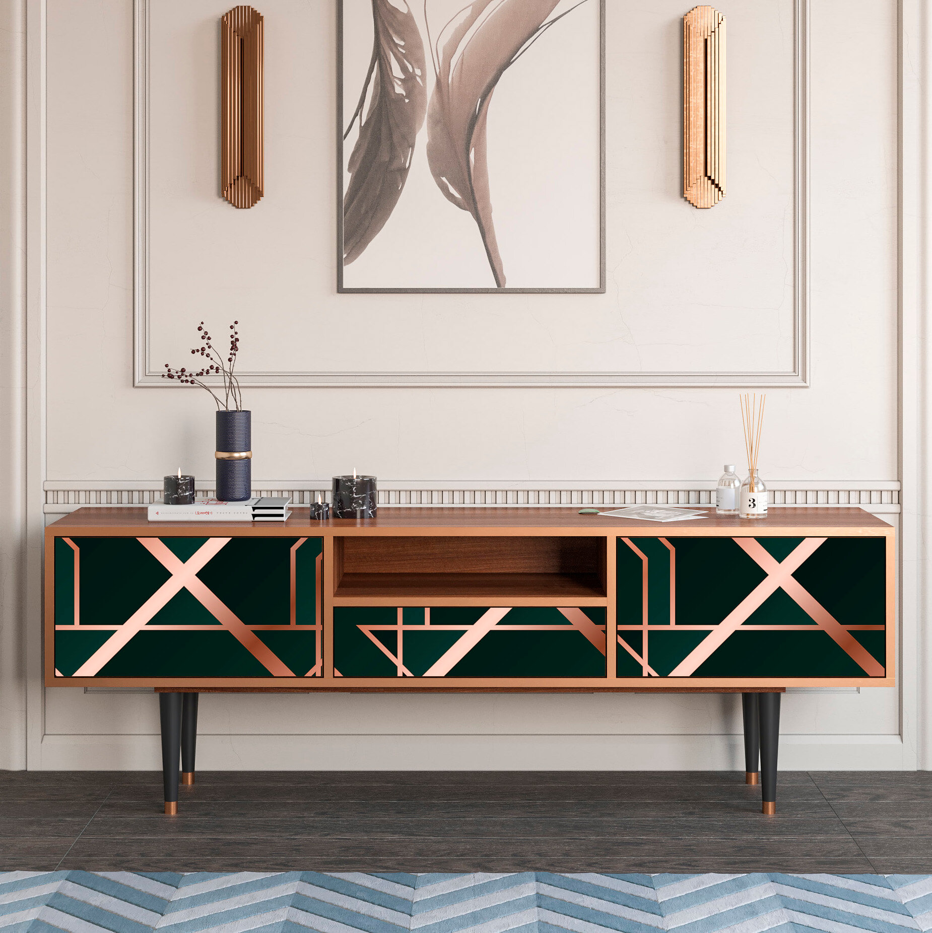 ТВ-Тумба - STORYZ - T6 Emerald Gatsby, Размер - 170 x 69 x 41 см, Цвет корпуса - , Орех