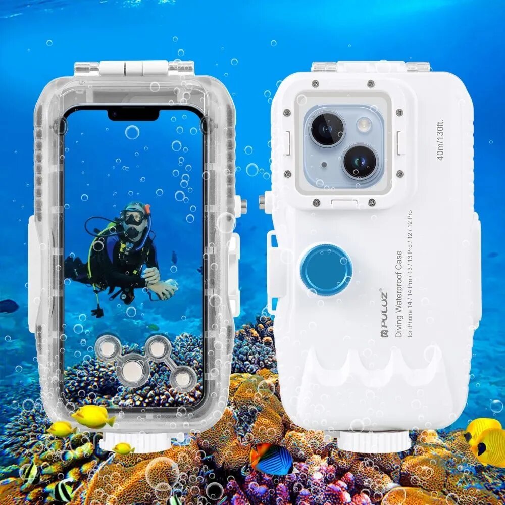 Чехол для смартфона Poluz, водонепроницаемый, для iPhone 14/14 Pro/13/13 Pro/12/12 Pro, пластик, белый