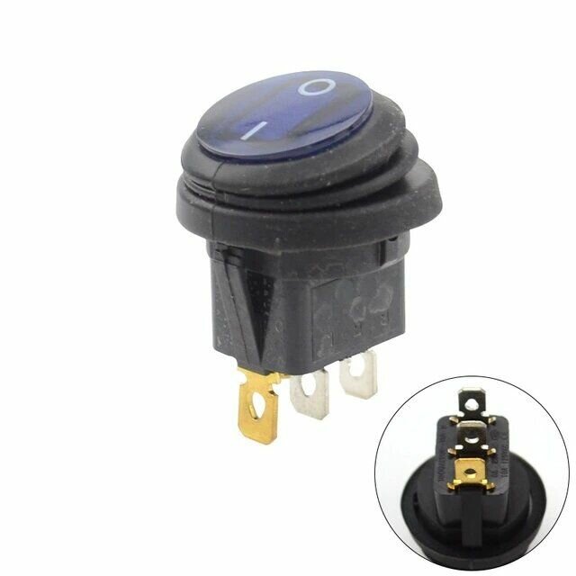 Переключатель клавишный с подсветкой и влагозащитой KCD1-202FS BL/3PN (ON-OFF) 3 контакта 6A, 250В (синий)