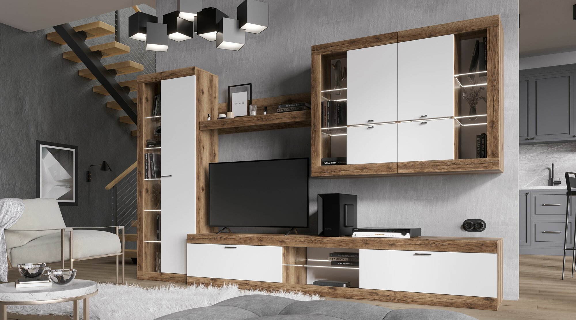 Комплект мебели для гостиной Прага (комп 48) Дуб Делано/Белый гладкий