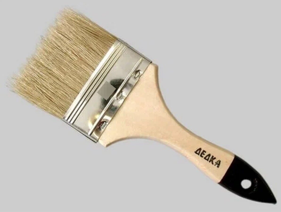 Кисть малярная 888 Сказка Дедка плоская, с натуральной светлой щетиной и деревянной ручкой, 75х10мм / малярные и отделочные инструменты