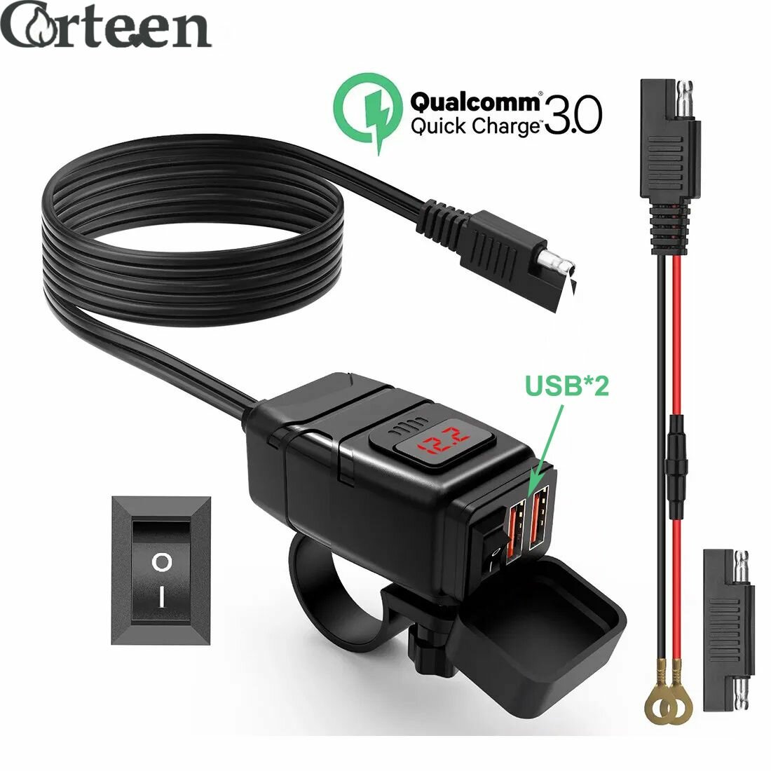 Grteen Крепления на руль мотоцикла, USB зарядное устройство QC3.0