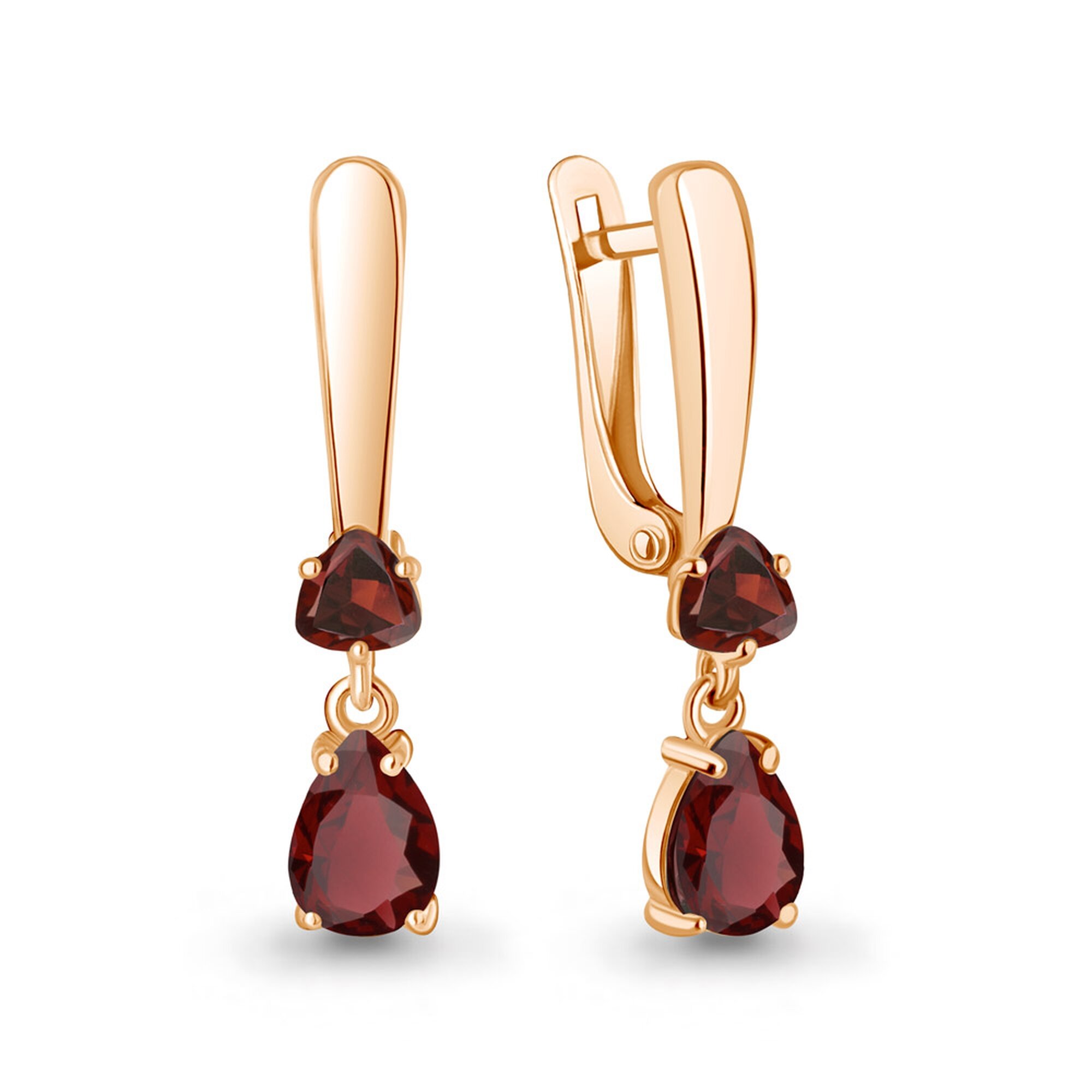 Серьги, серебро, 925 проба, золочение, гранат
