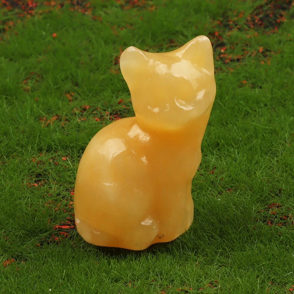 Нефритовая фигурка кошки, желтая, 1 шт.