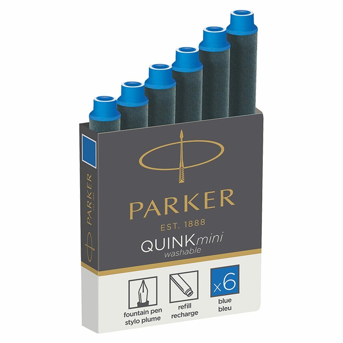 Картриджи чернильные Parker Cartridge Quink Mini синие, 6шт, картонная коробка, 1950409/241790