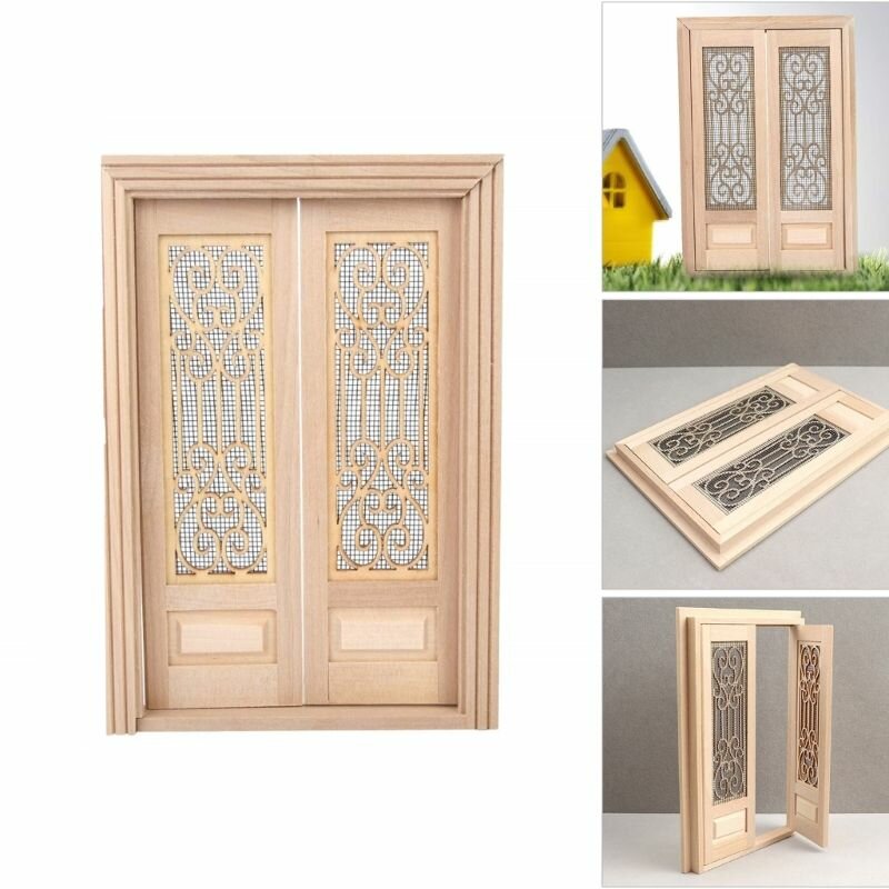 1:12 Двухстворчатая сетчатая дверь кукольного домика с двойным открыванием, простая заготовка