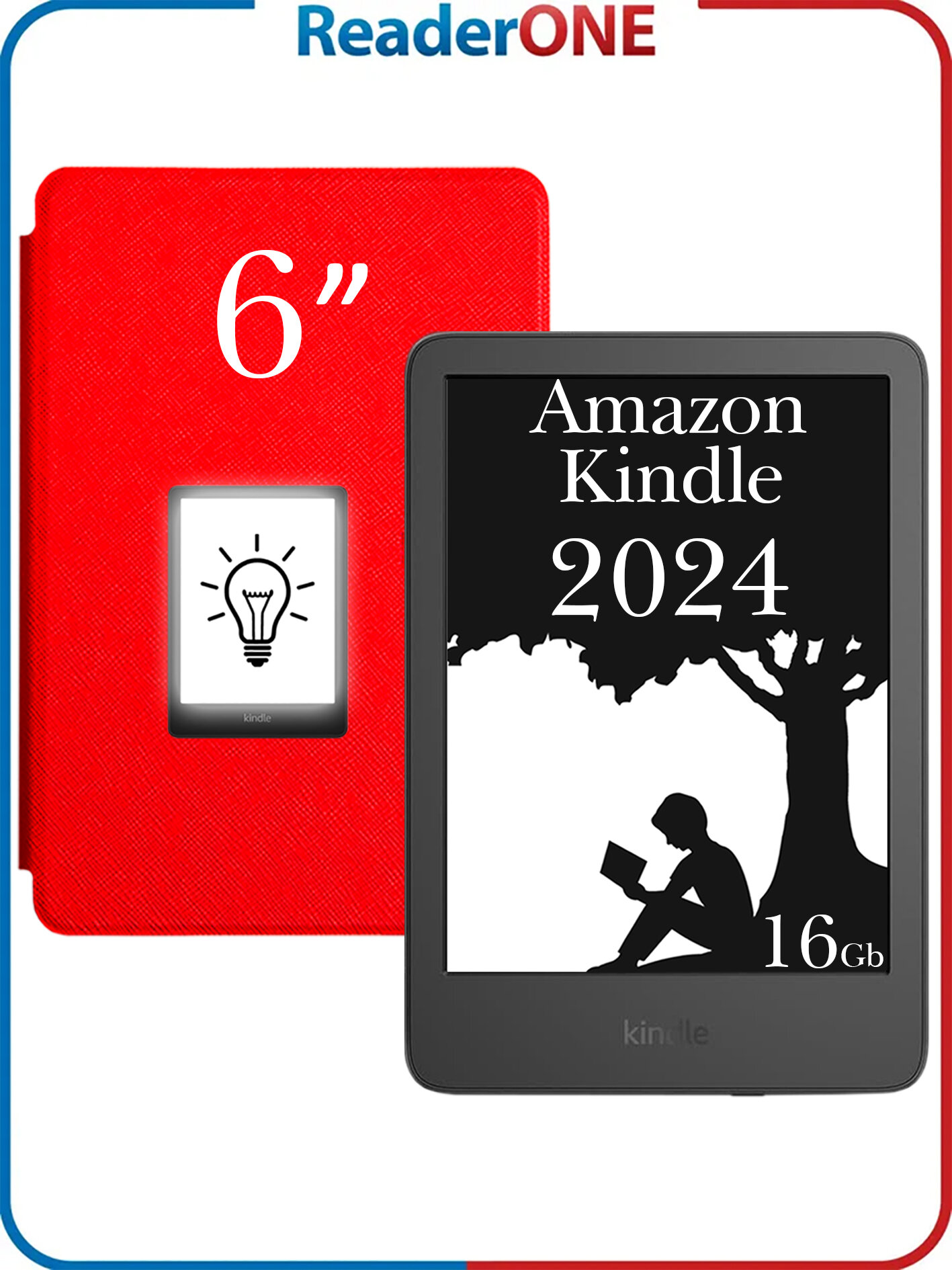 Электронная книга Amazon Kindle 11, 6", 16Gb, 2024, Wi-Fi, подсветка, Special Offer, чёрная, с обложкой ReaderONE
