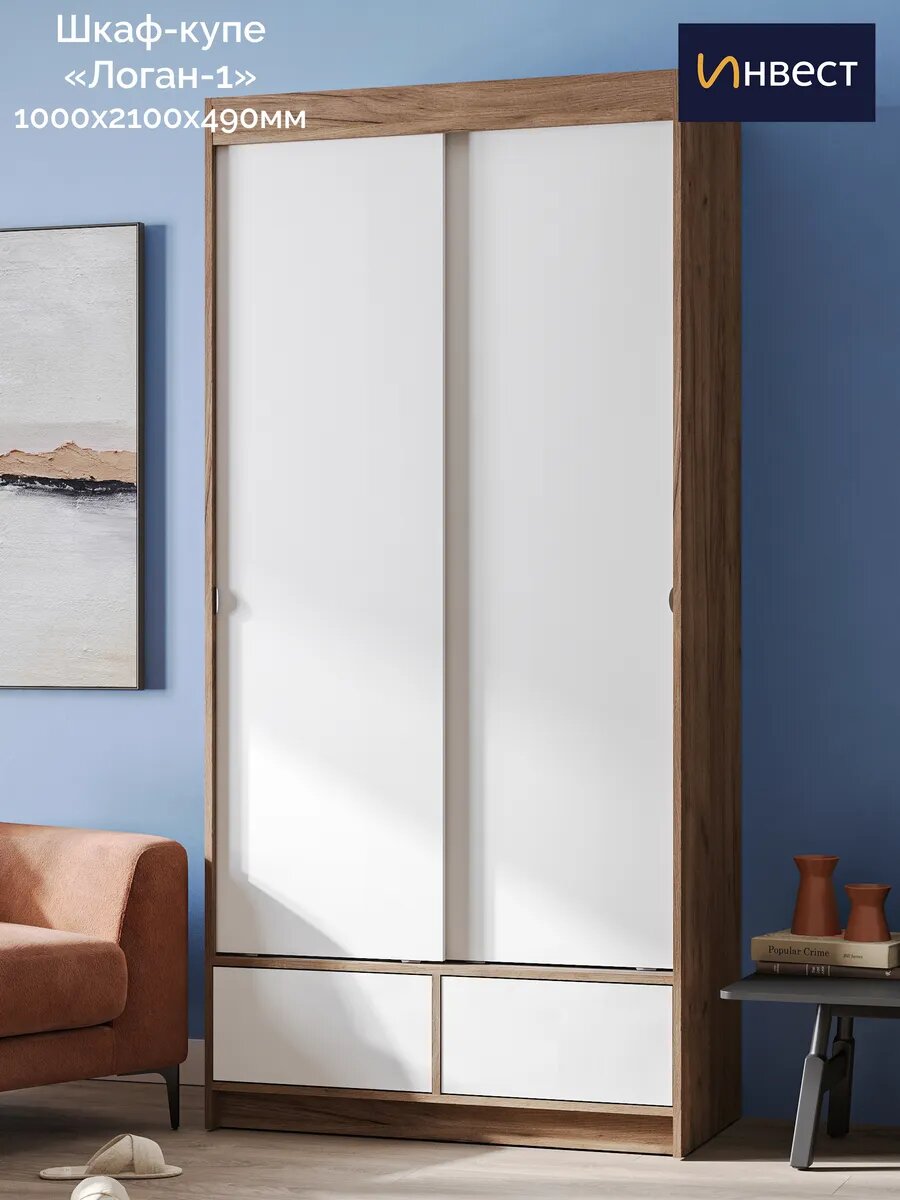 Шкаф-купе "Логан-1" инвест, ЛДСП, серый/белый, для вещей, для прихожей, спальни, гостиной