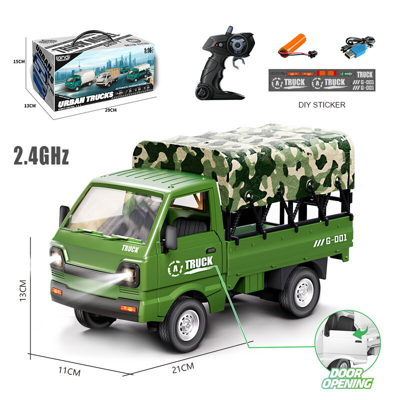 Радиоуправляемый грузовик RC Cars 1/16 Scale 2.4G Mini Cargo Truck с подсветкой, управляемый дистанционно, для дрифта и гонок, электрическая модель автомобиля, игрушка, подарок для детей.