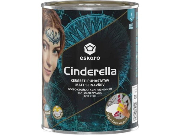 Краска интерьерная ESKARO Cinderella особо стойкая к загрязнениям матовая, База А (белая) 0,9л