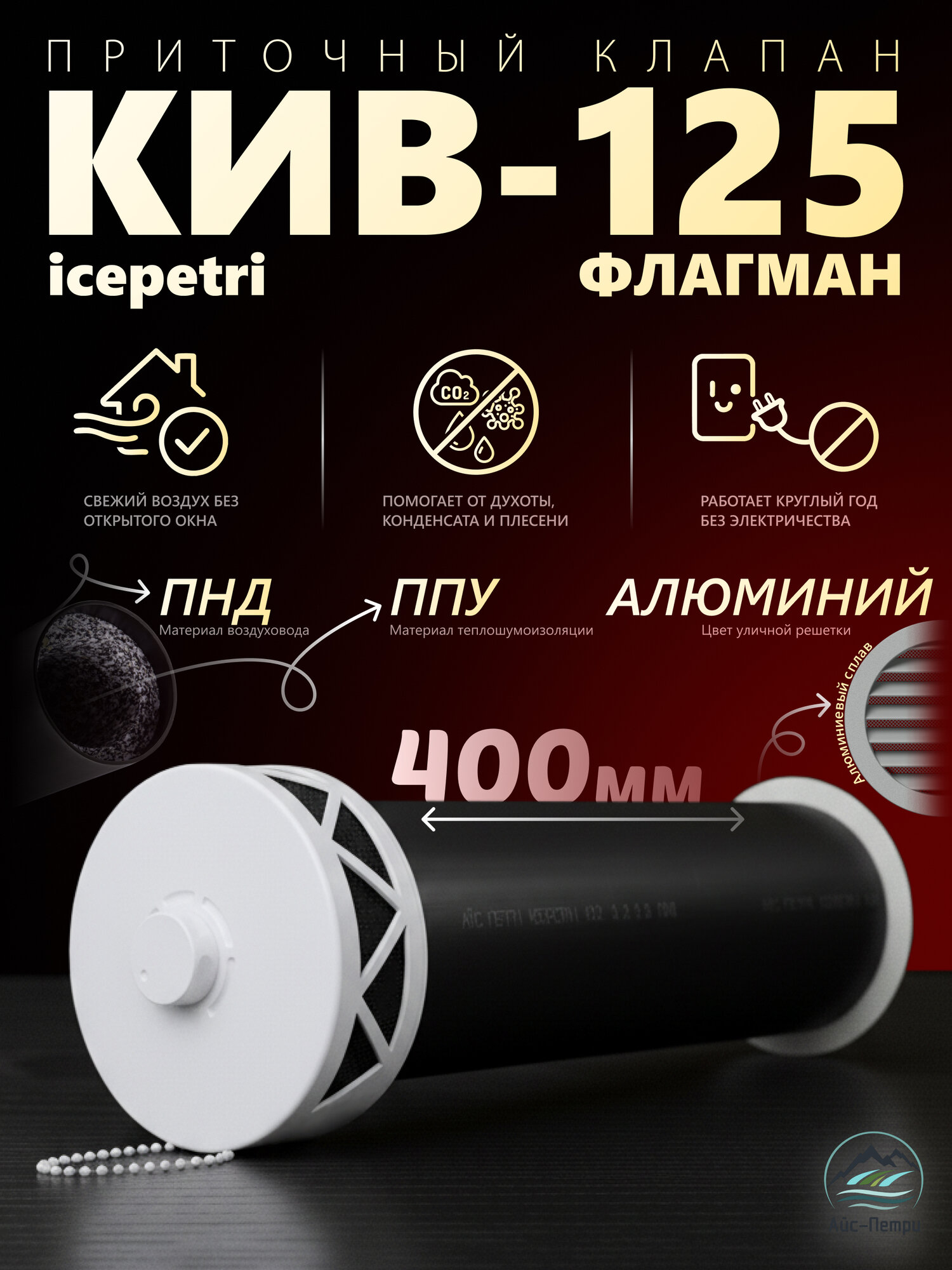 Приточный клапан КИВ-125 флагман 400 ПНД алюминий