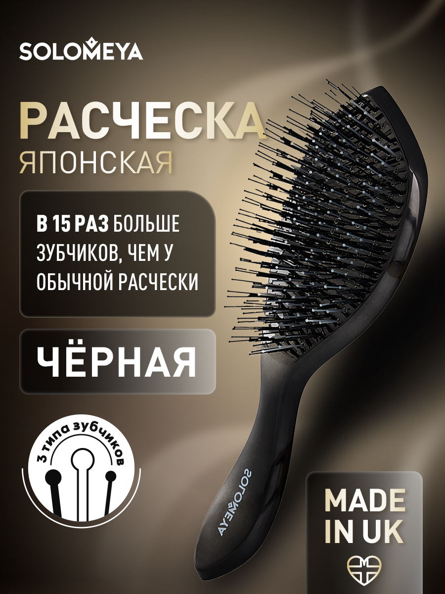 Solomeya Многофункциональная расческа для распутывания, массажа и мытья кожи головы, Черный градиент,1 шт, ref.2412