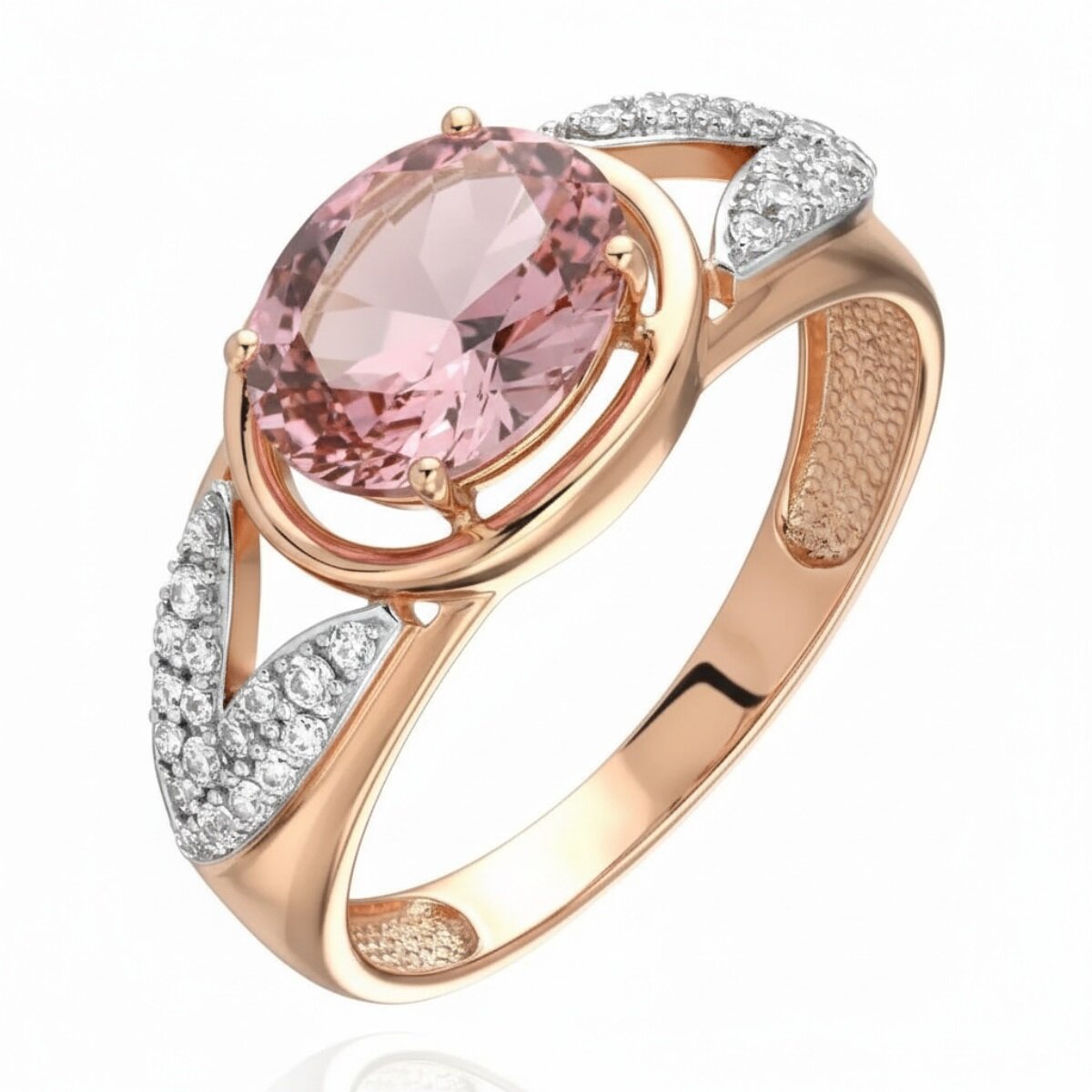 Кольцо, красное золото, 585 проба, морганит, фианит